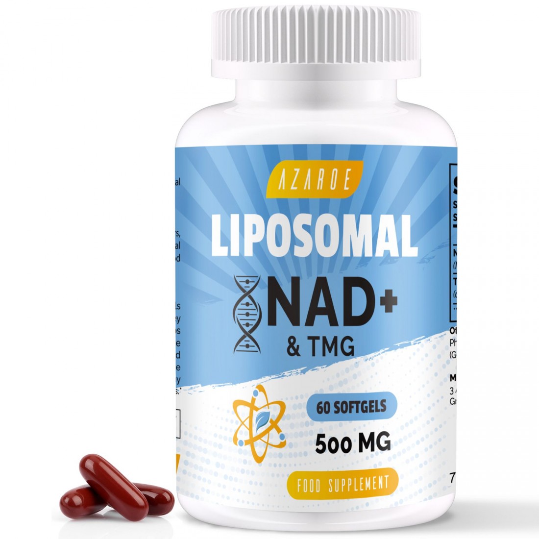 Buy Azaroe Liposomal NAD+ Softgels 500mg with TMG 250mg 60 Softgels